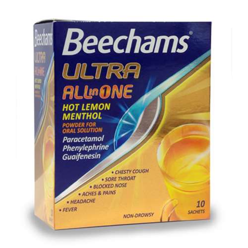 Beechams Ultra All In One Hot Lemon Menthol Powder x10 Sachets ...
