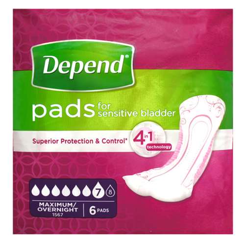 Depend Maximum/Overnight Pads - 6 pads - ExpressChemist.co.uk - Buy Online