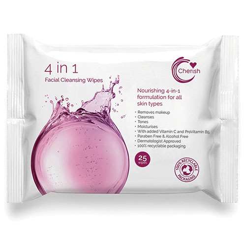 Cherish 4 in 1 Facial Cleansing Wipes 25 - ExpressChemist.co.uk - Buy ...